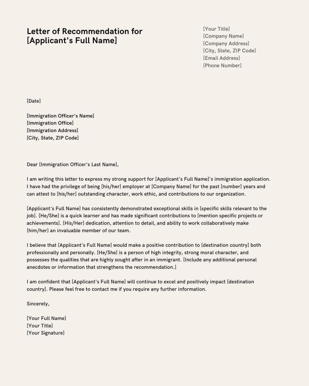 Compelling Immigration Letter of Recommendation With Templates | Upper ...